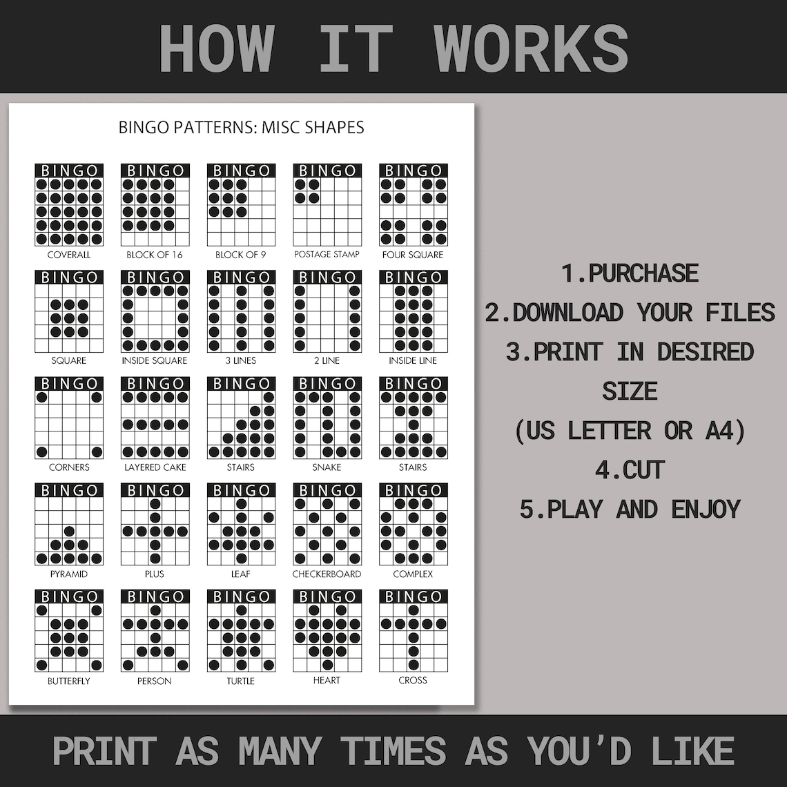 100 Bingo Patterns Printable Fun Bingo Party Game Bingo Winning ...