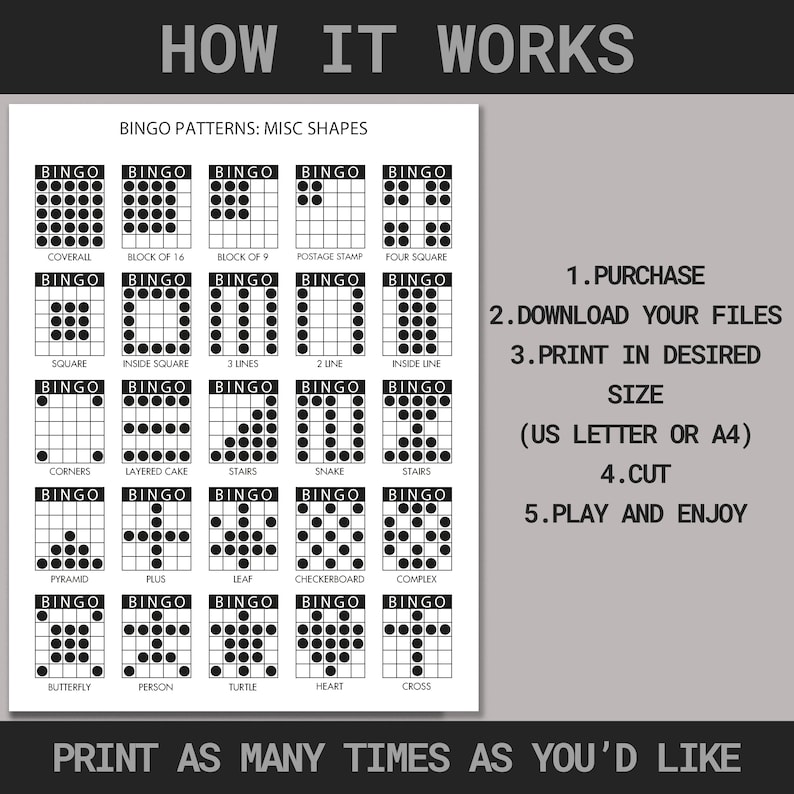 100 Bingo Patterns | Printable Fun Bingo Party Game | Bingo Winning ...