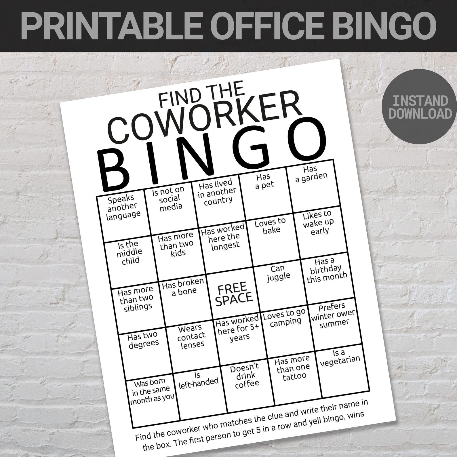 Coworker Bingo | Find Someone Who Bingo Game | Team Building Activity ...