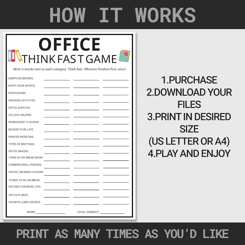 Printable Office Party Game | Office Think Fast Game | Team Building ...
