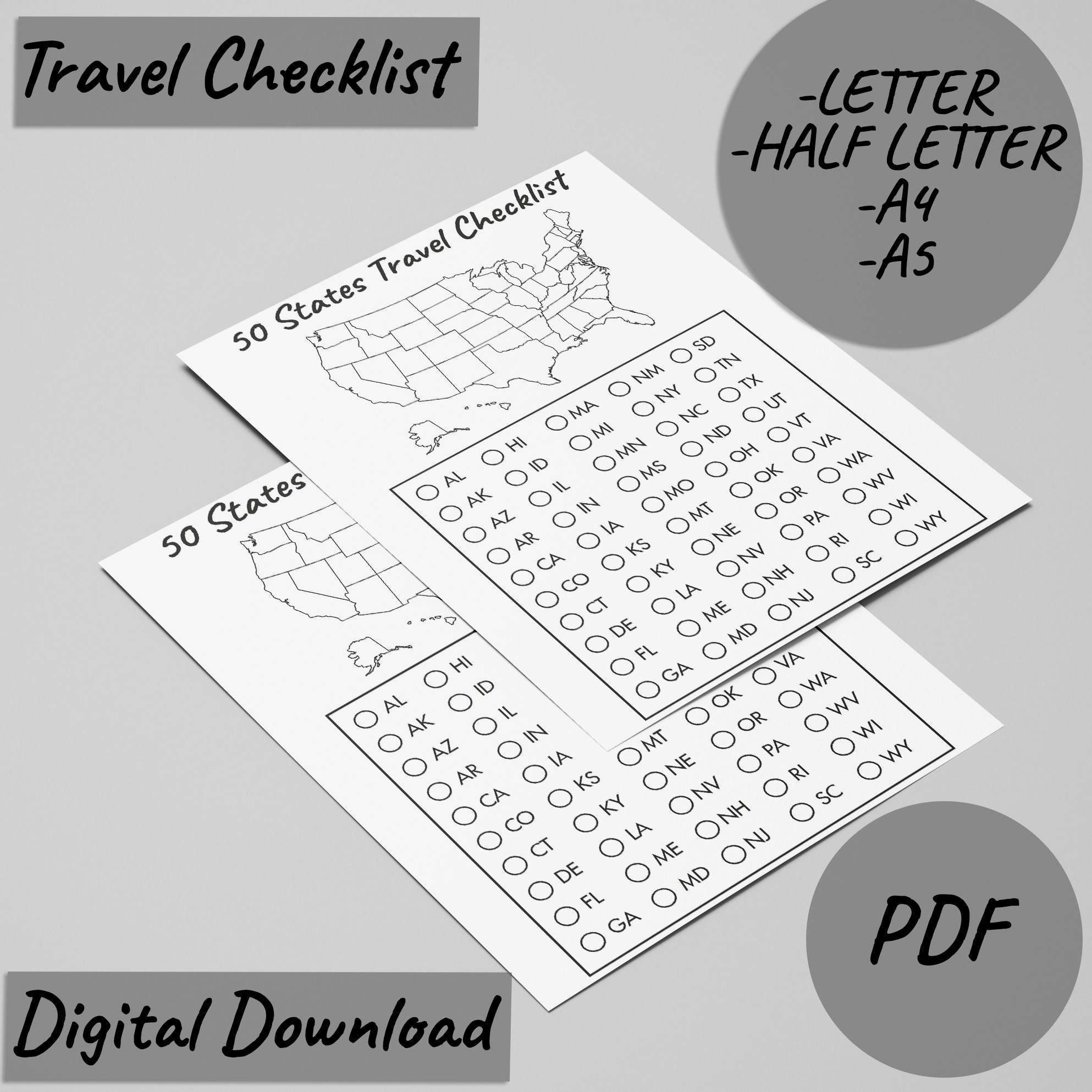 50 US States Checklist 50 States Challenge United States Map Planner ...