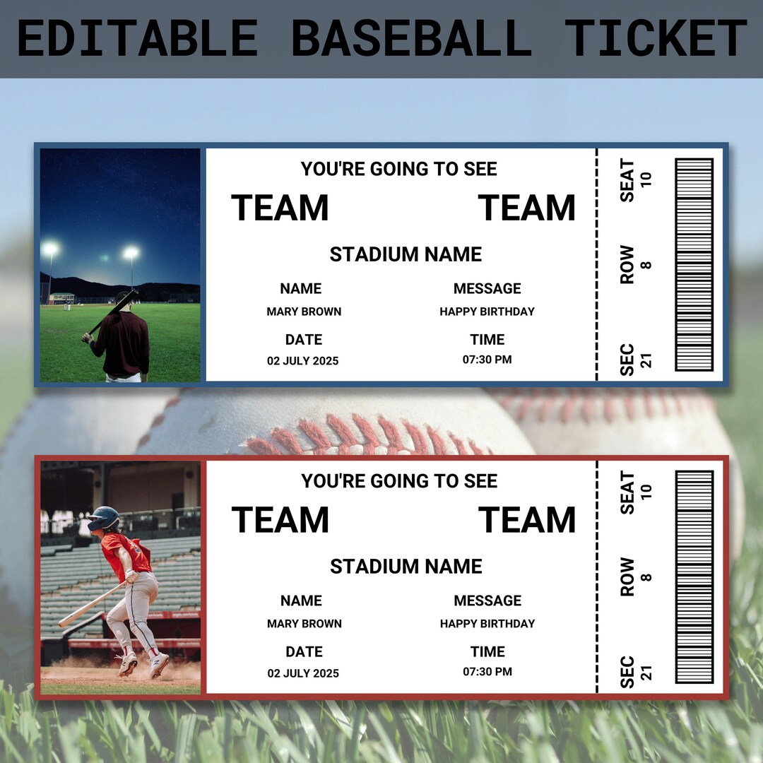 Baseball Game Ticket | Editable Baseball Ticket Gift | Birthday ...
