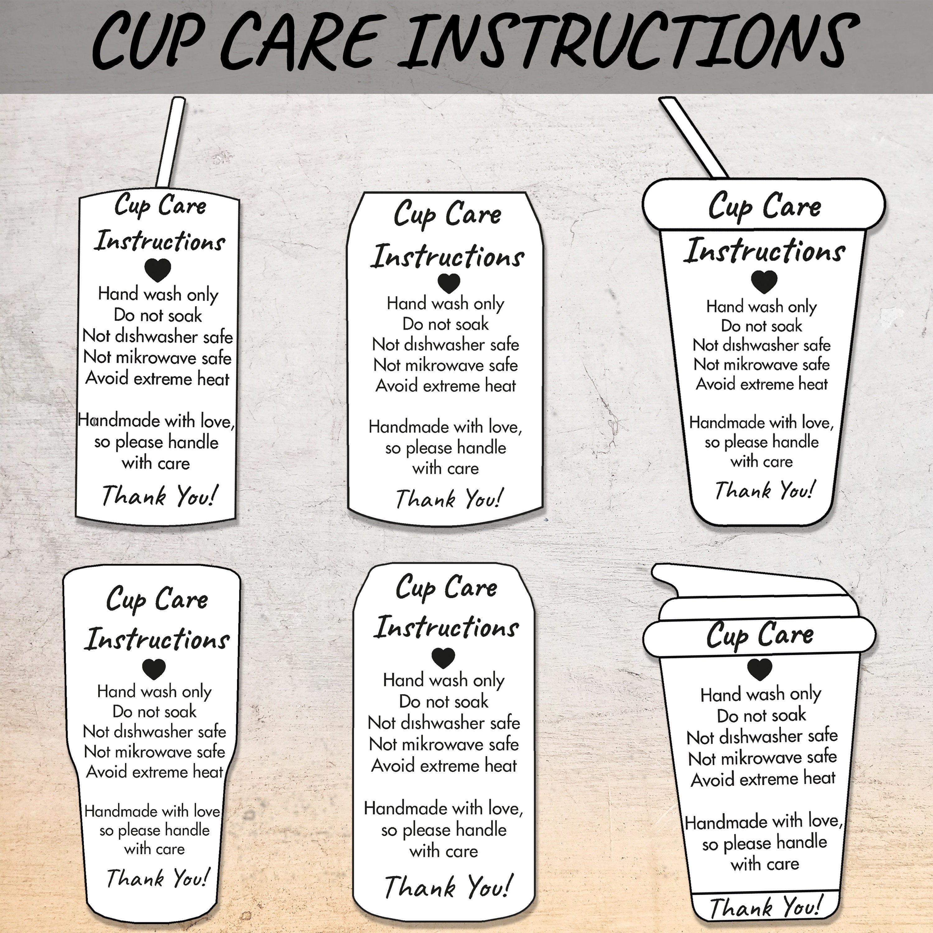 Cup Care Instructions Card Tumbler Cup Care Instructions Card Libbey ...
