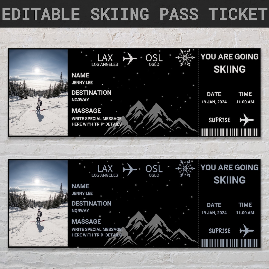 Editable Skiing Pass Ticket Template | Skiing Pass Ticket | Printable ...