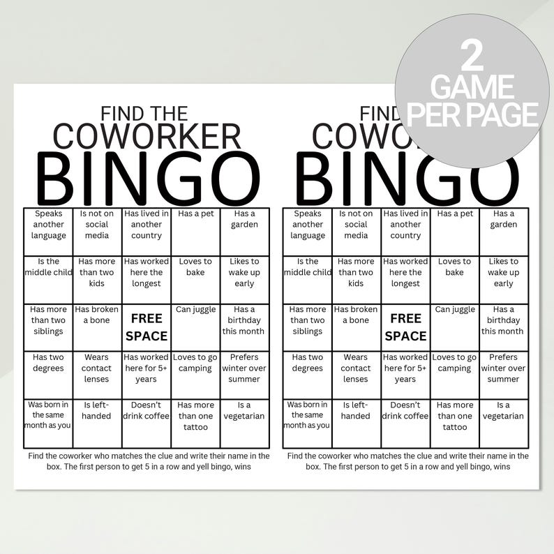 Coworker Bingo | Find Someone Who Bingo Game | Team Building Activity ...