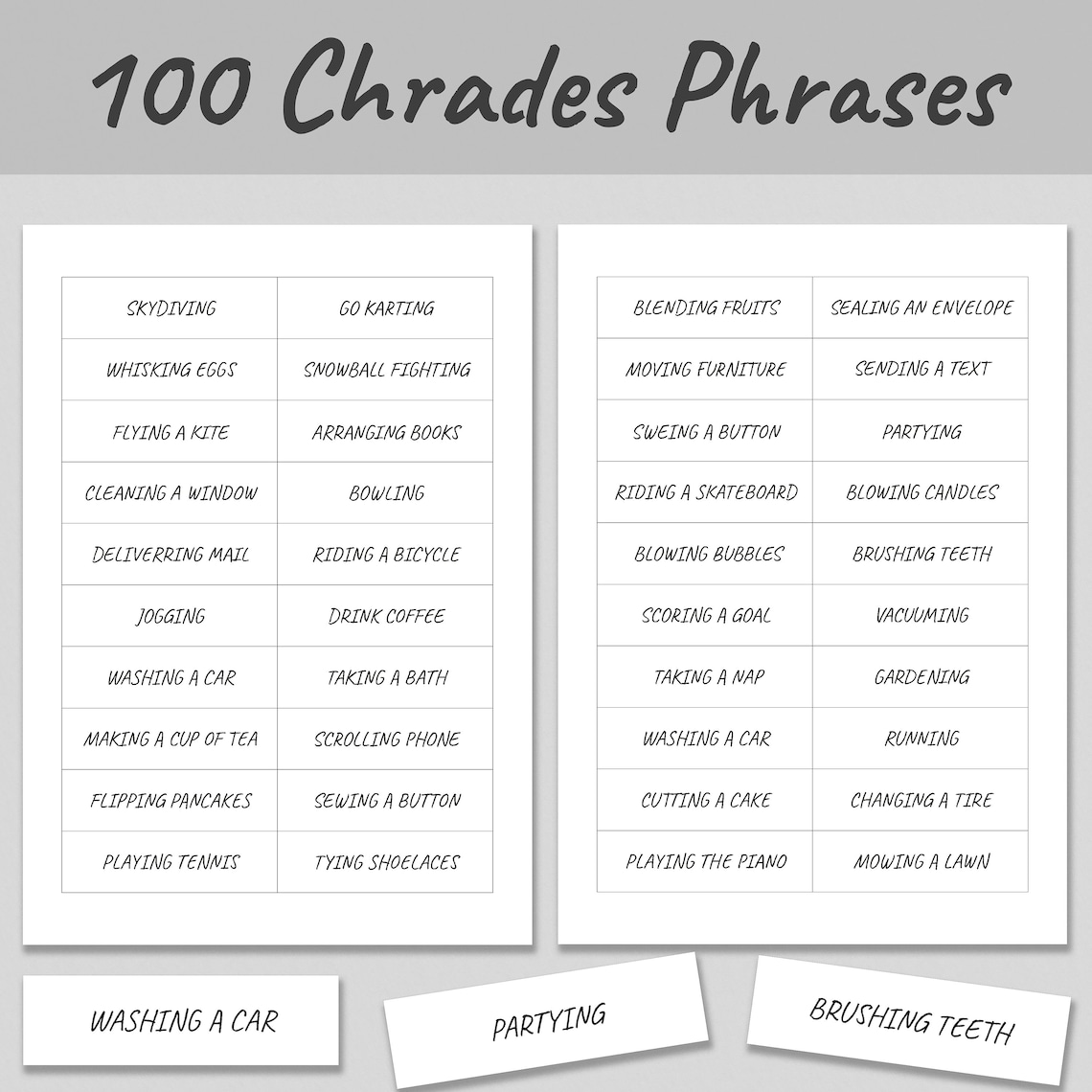 Printable Charades Game Family Charades Game Printable Charades for ...