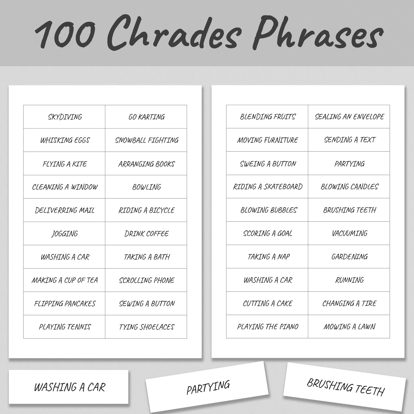 Printable Charades Game Family Charades Game Printable Charades for ...