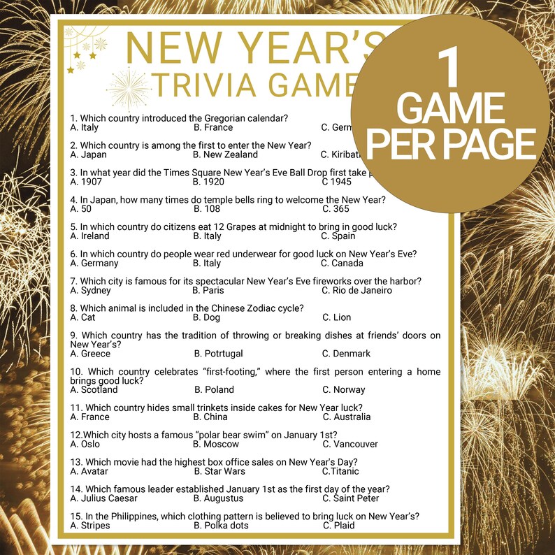 New Years Trivia Game | New Year's Eve Trivia Game | New Years Eve ...