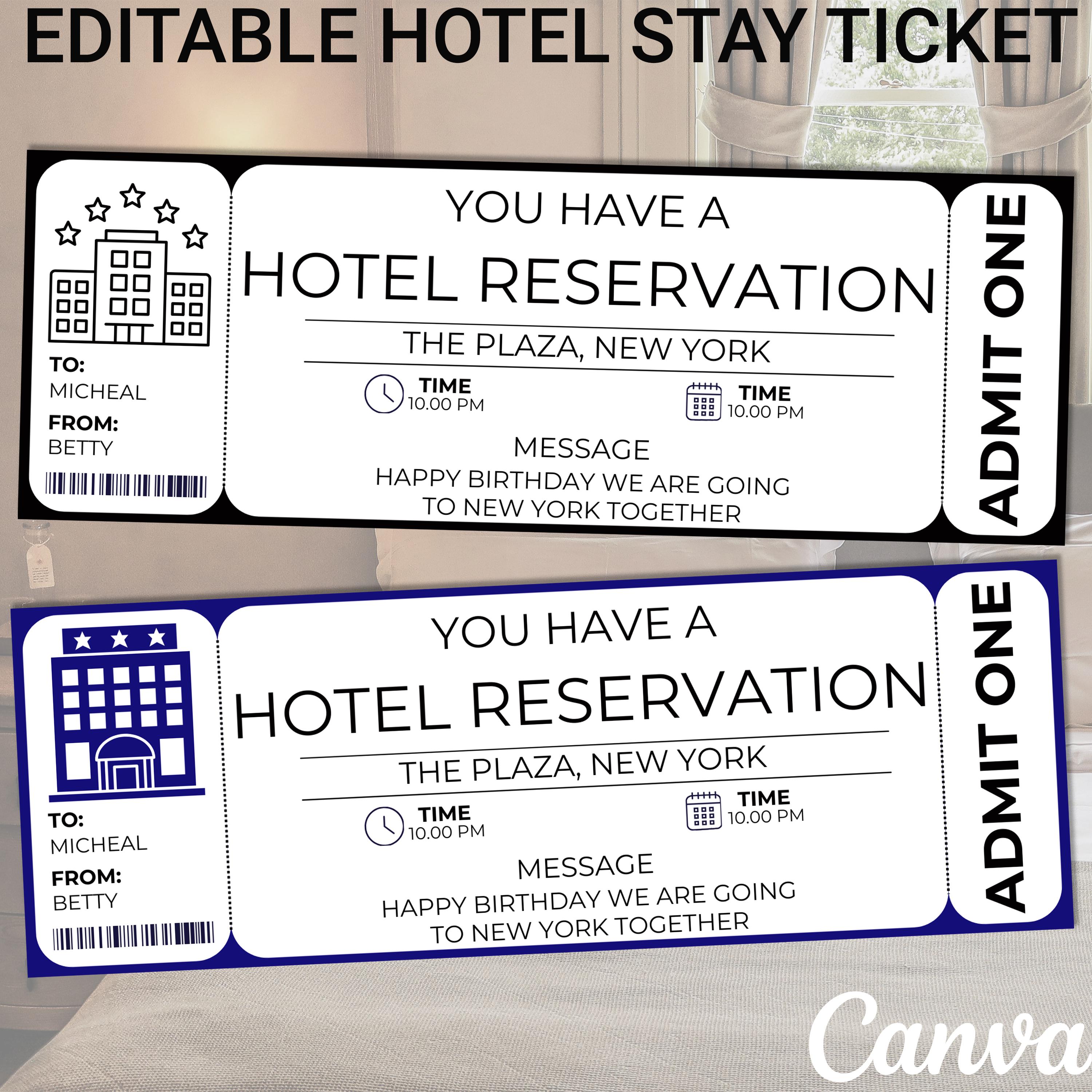 Editable Hotel Stay Ticket Template | Personalised Surprise Hotel Stay Voucher | Surprise Hotel ...