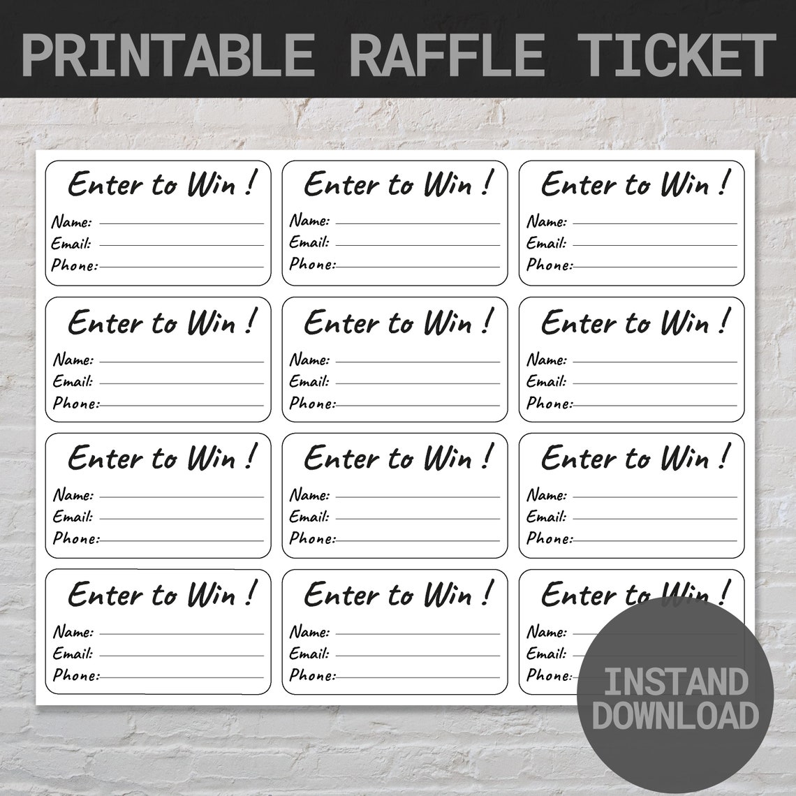 Printable Raffle Tickets Enter to Win Tickets Enter to Win Printable ...