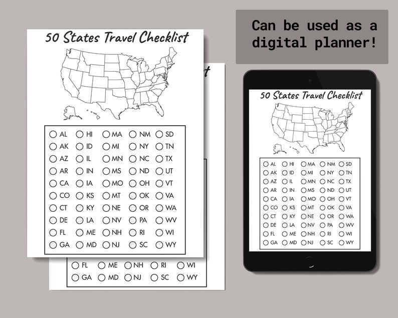 50 US States Checklist 50 States Challenge United States Map Planner ...