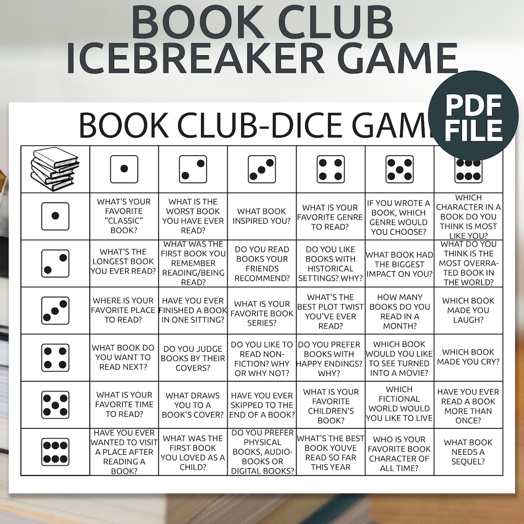 Book Club Dice Game | Printable Book Lover Game | Printable Book Club ...