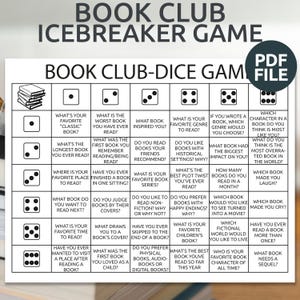 Book Club Dice Game | Printable Book Lover Game | Printable Book Club ...