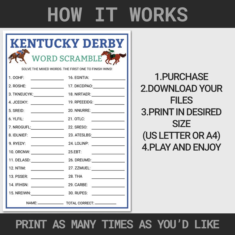 Kentucky Derby Word Scramble | Fun Kentucky Derby Activity | Kentucky ...