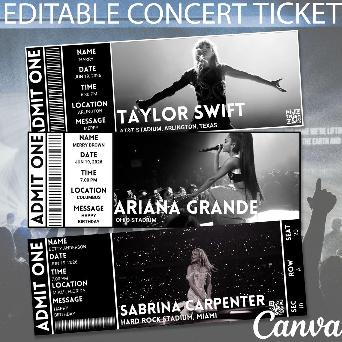 Editable Concert Ticket Template | Custom Concert Ticket | Personalized ...