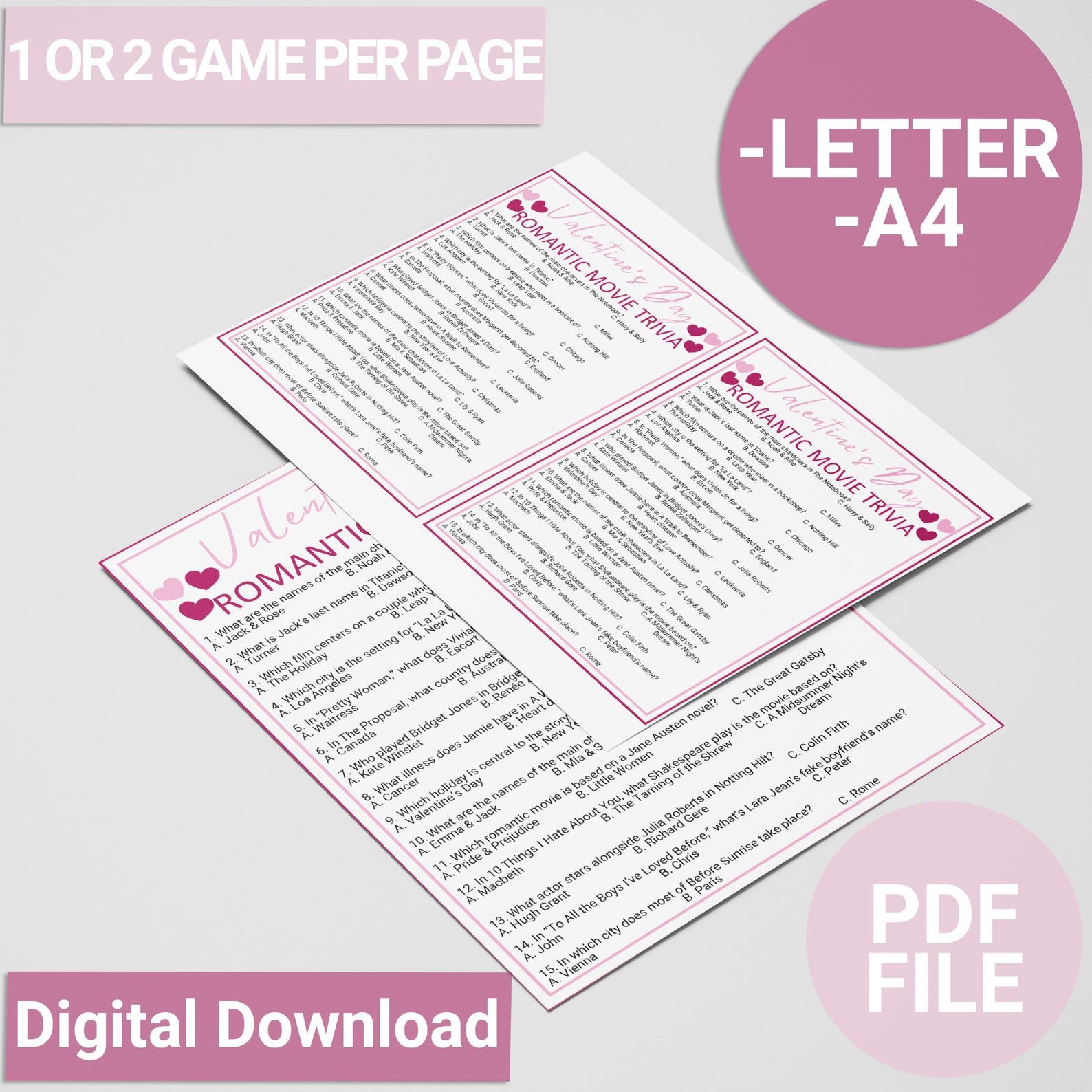 Valentine's Day Romantic Movie Trivia Game | Romantic Movie Quiz ...