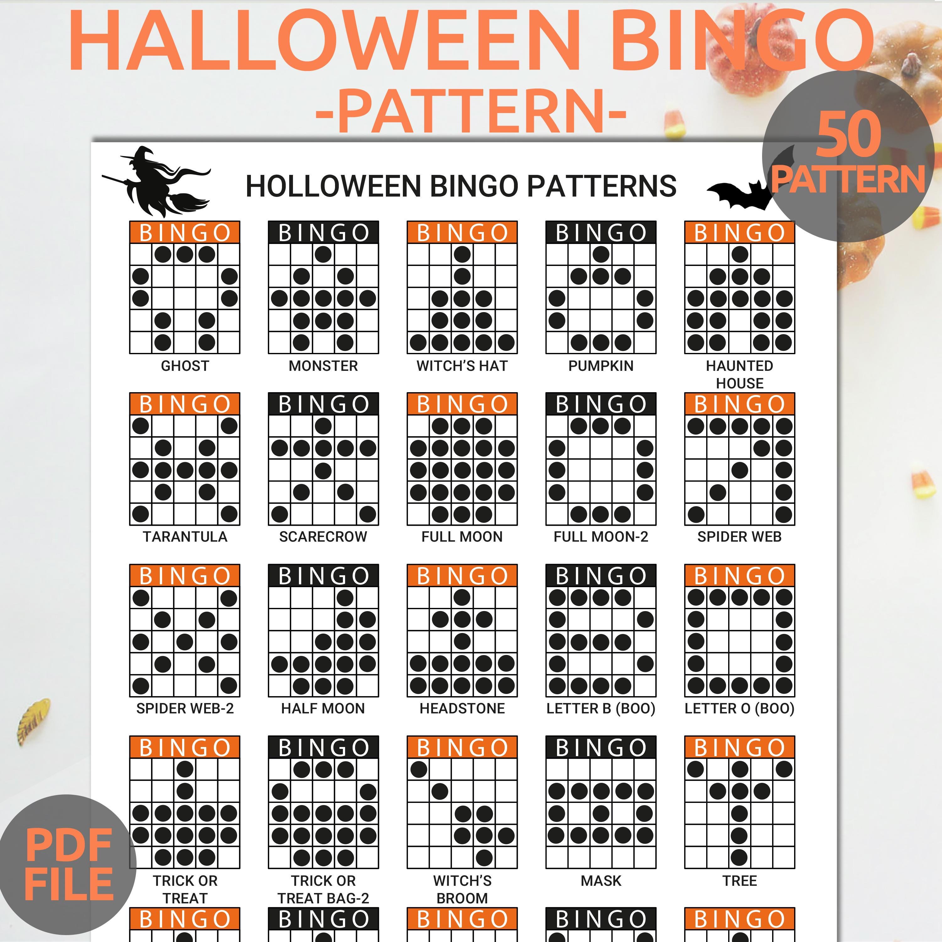Halloween Bingo Patterns | Printable Halloween Bingo Party Game | 50 ...
