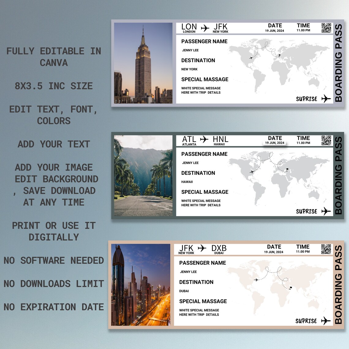Editable Boarding Pass Template | Printable Airline Ticket | Boarding ...
