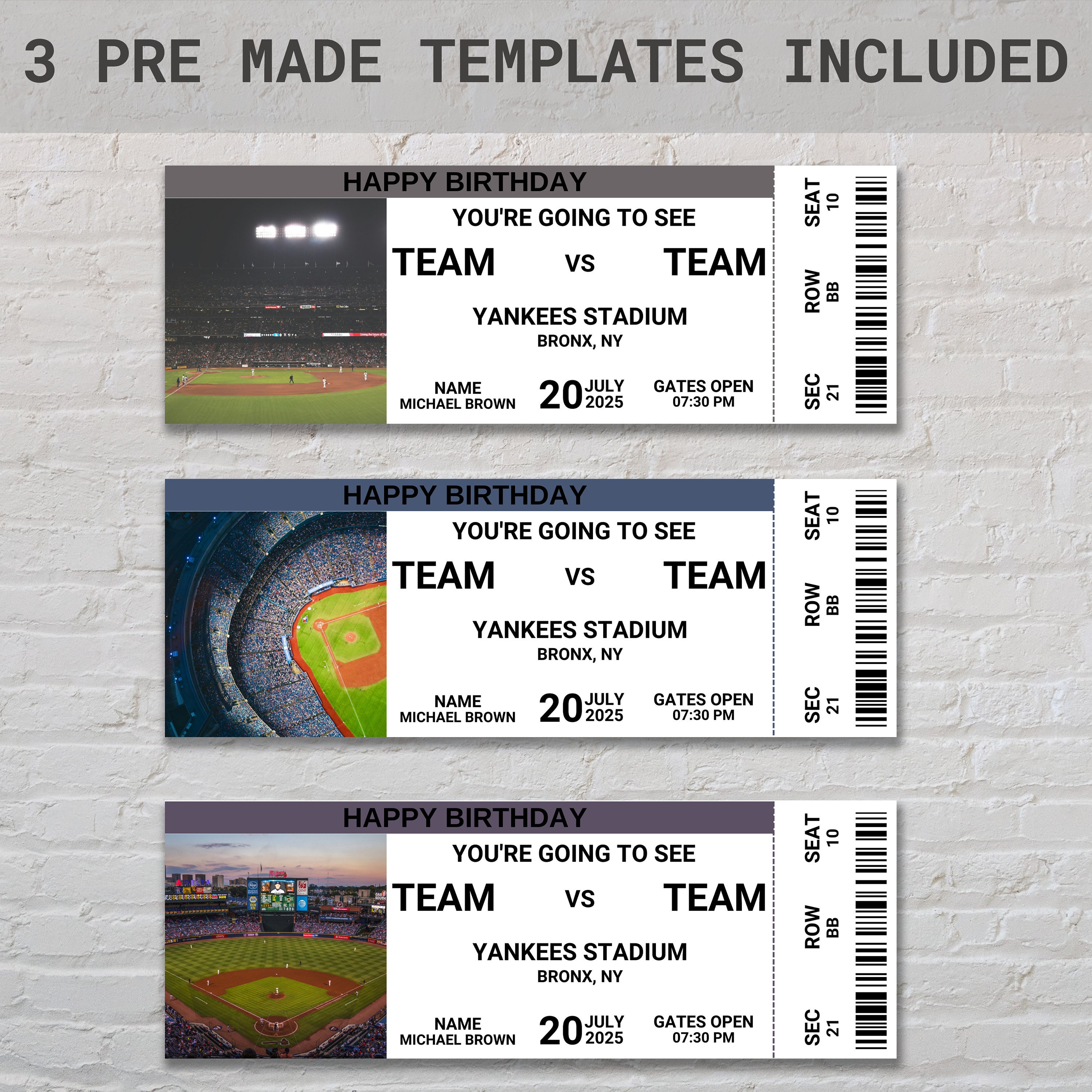 Baseball Game Ticket | Editable Baseball Ticket Gift | Birthday Baseball Ticket | Custom Fake ...