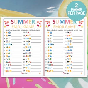 Summer Emoji Game | Summer Emoji Pictionary Game | Printable Summer ...