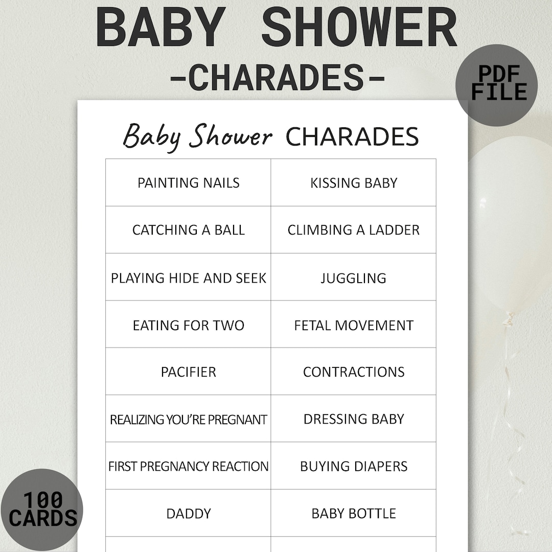 Printable Charades Game for Baby Shower | Baby Shower Group Games ...