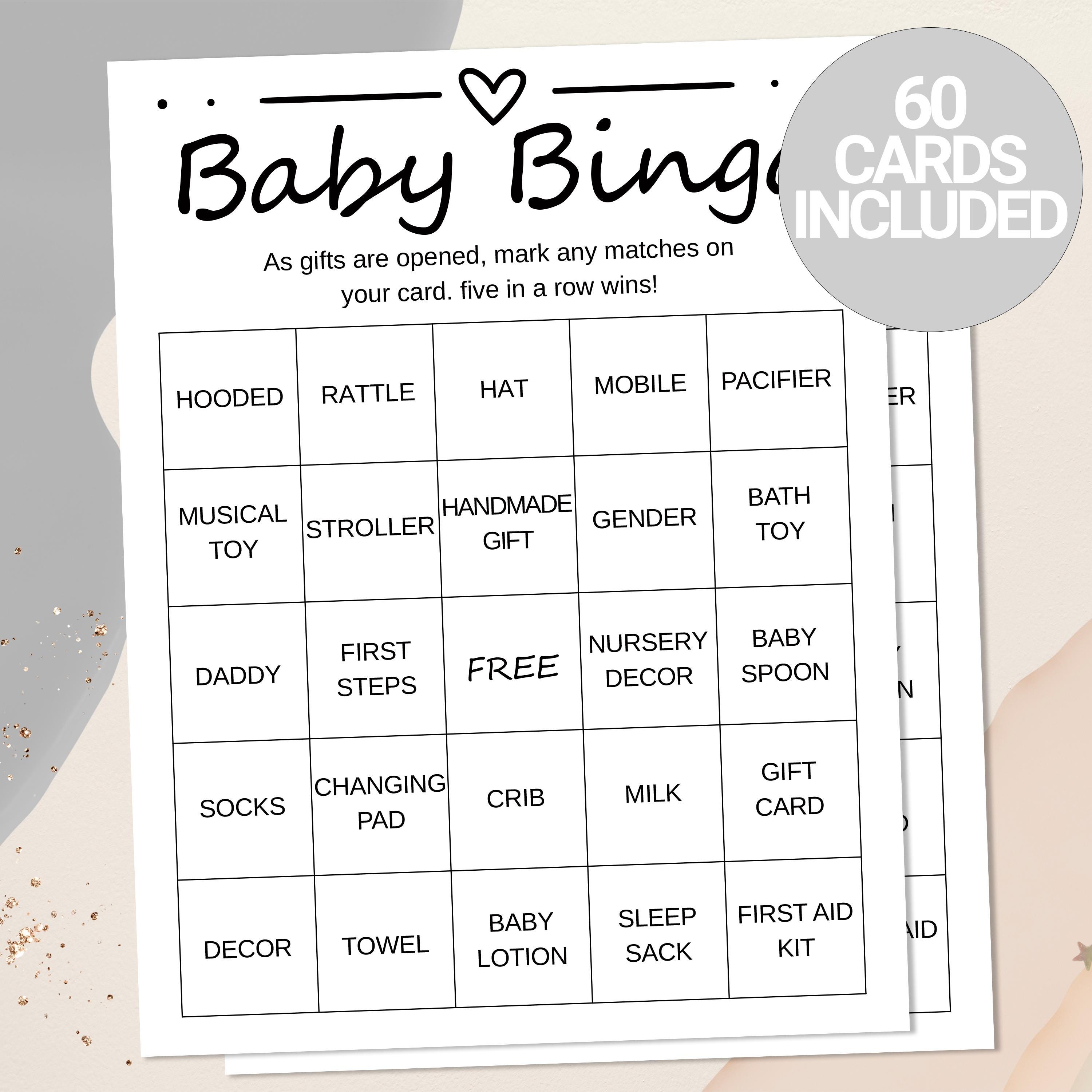 60 Baby Shower Bingo Cards | Prefilled Baby Bingo Games | Minimalist ...