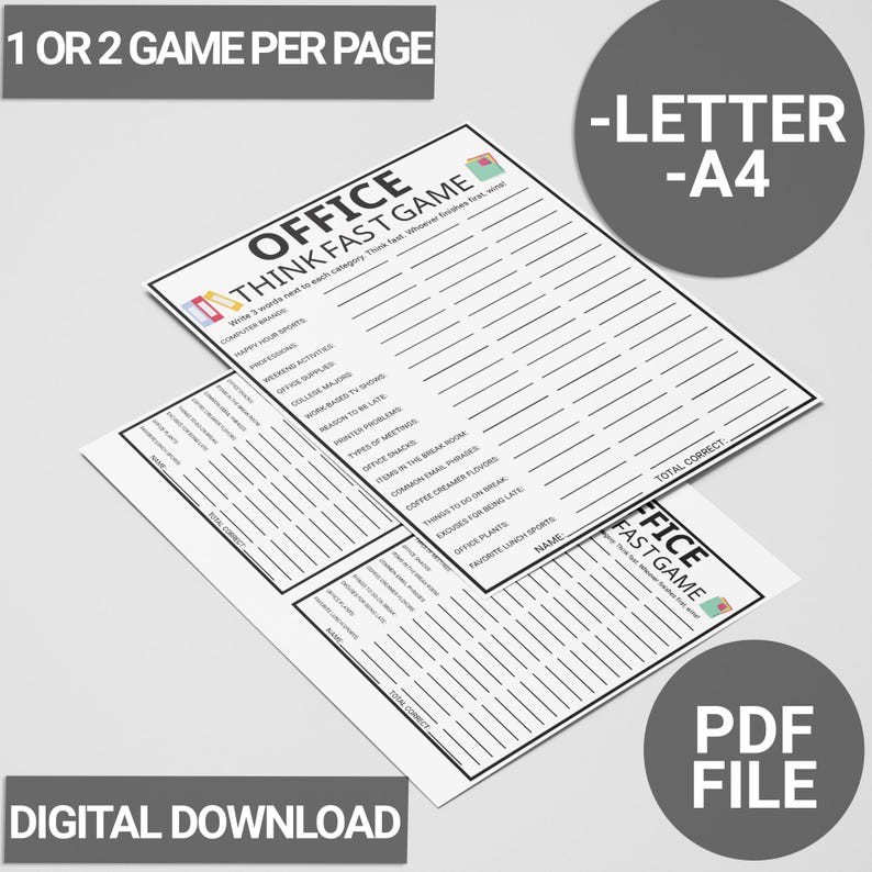 Printable Office Party Game | Office Think Fast Game | Team Building ...