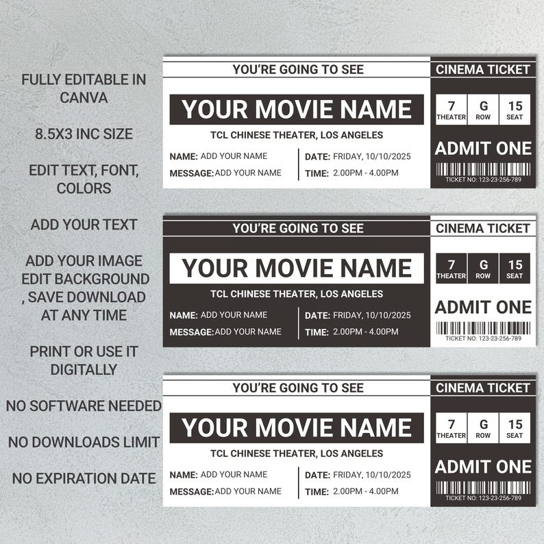 Movie Night Ticket | Printable Movie Gift Tickets | Movie Night ...