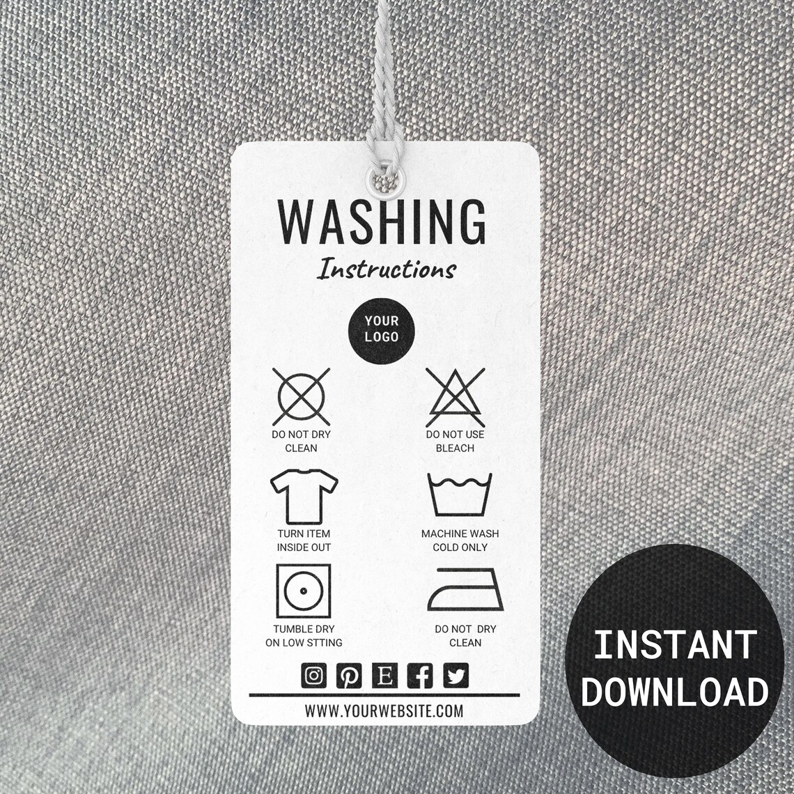 Editable Washing Instructions Card Template Printable Clothing Care ...