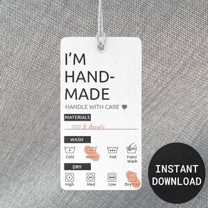 Printable Care Tags Labels Washing Instructions Card Apparel Care ...