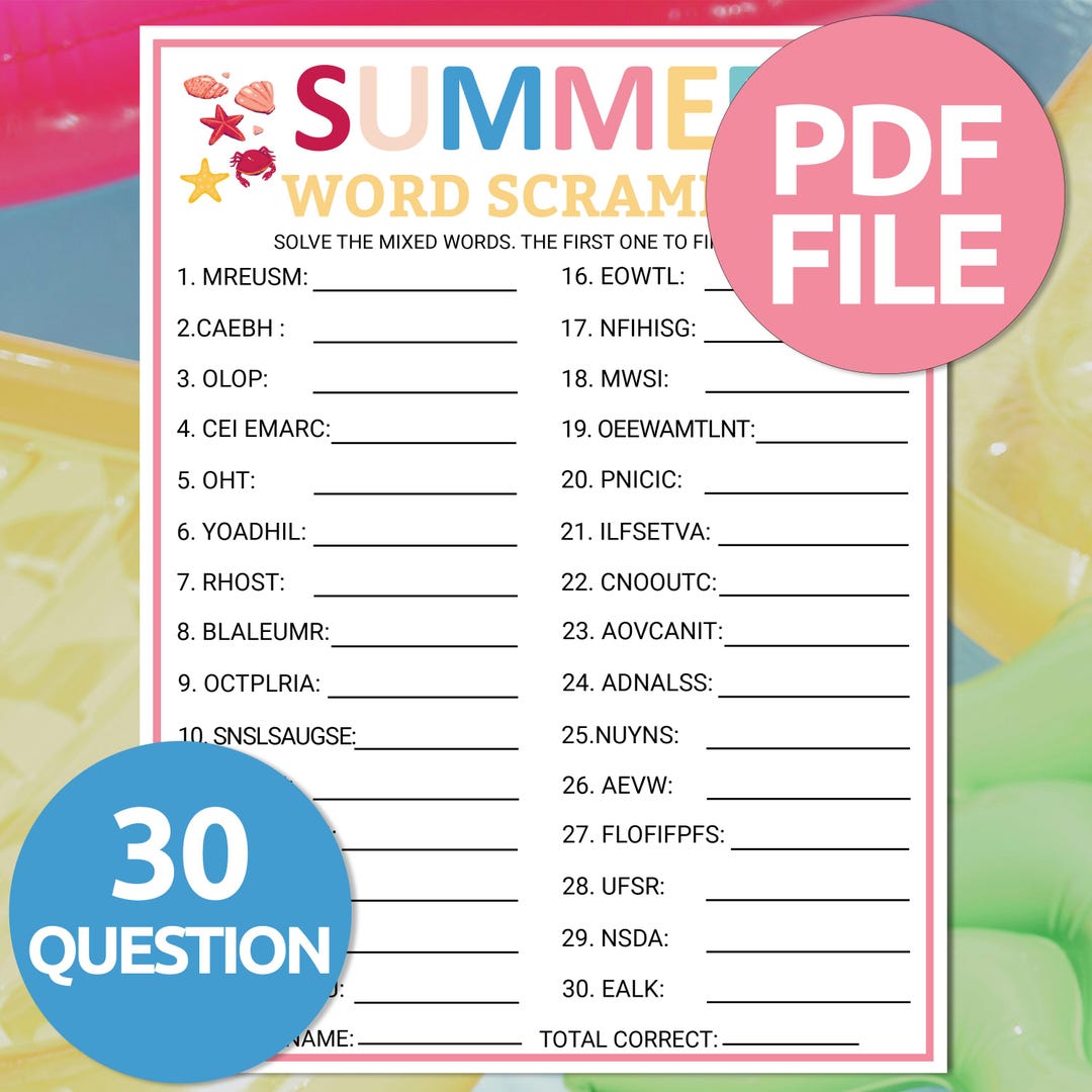 Summer Word Scramble Game | Summer Party Games | Summer Theme Pool ...