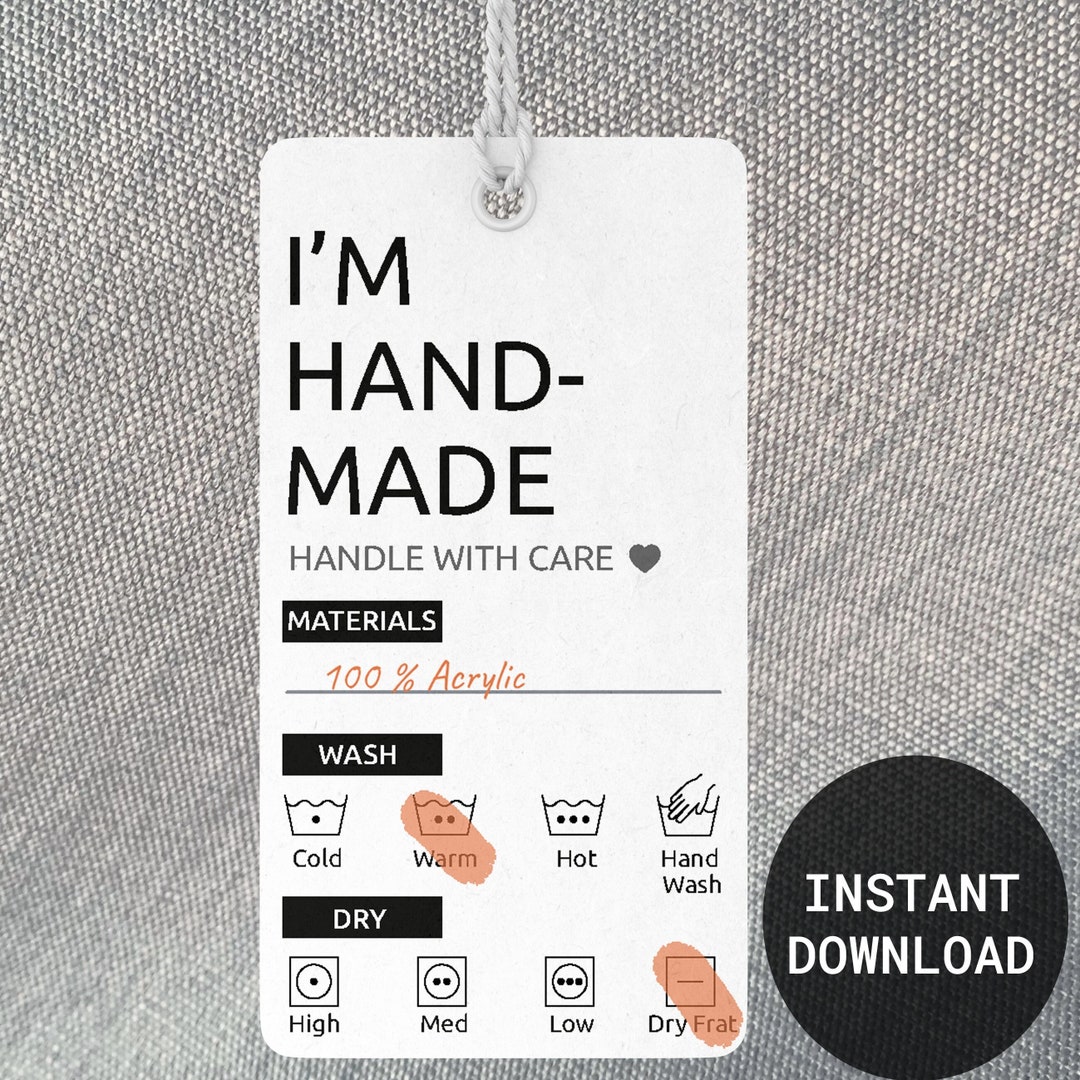 Printable Care Tags Labels Washing Instructions Card Apparel Care ...