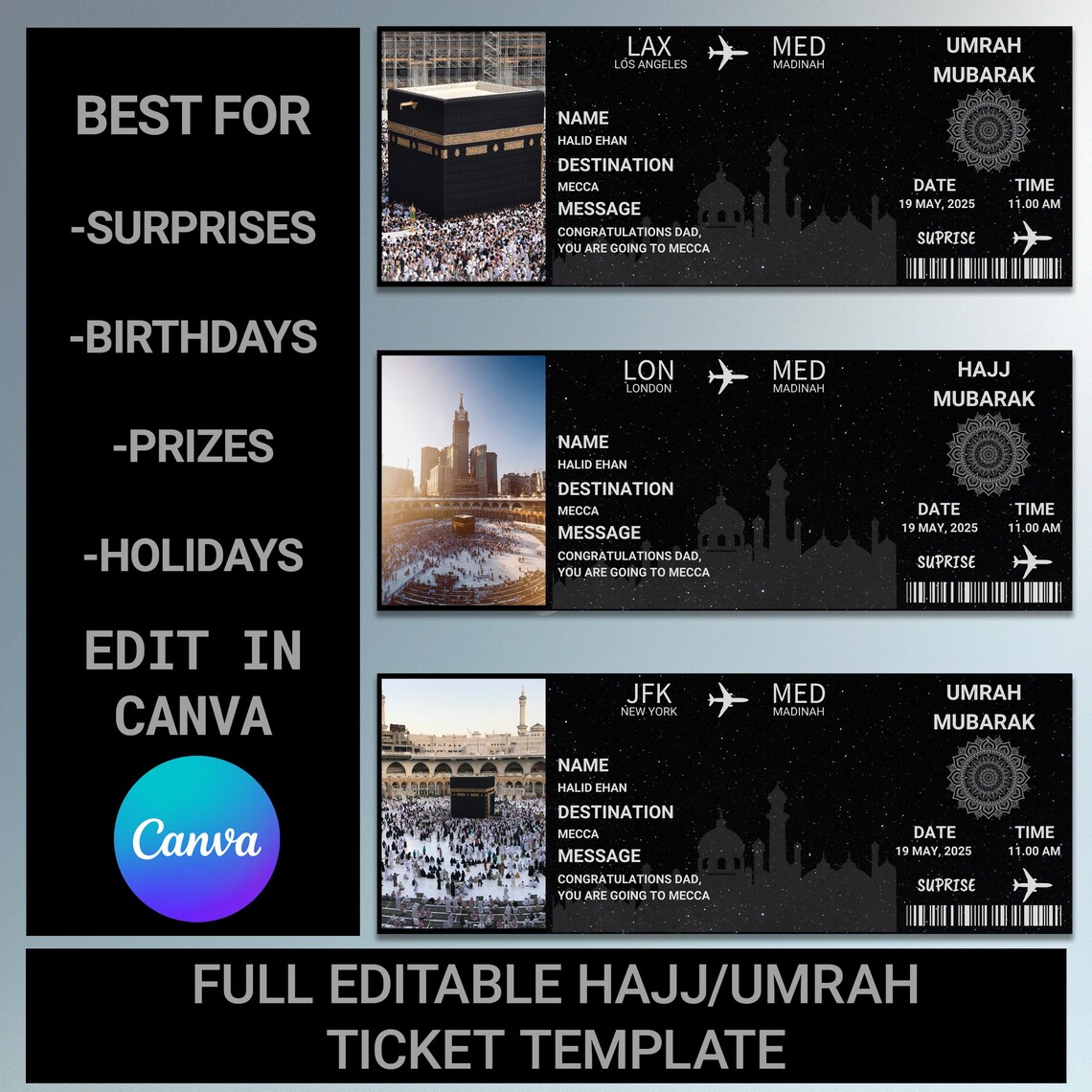 Hajj Boarding Pass | Editable Umrah Mubarak Boarding Pass | Editable ...
