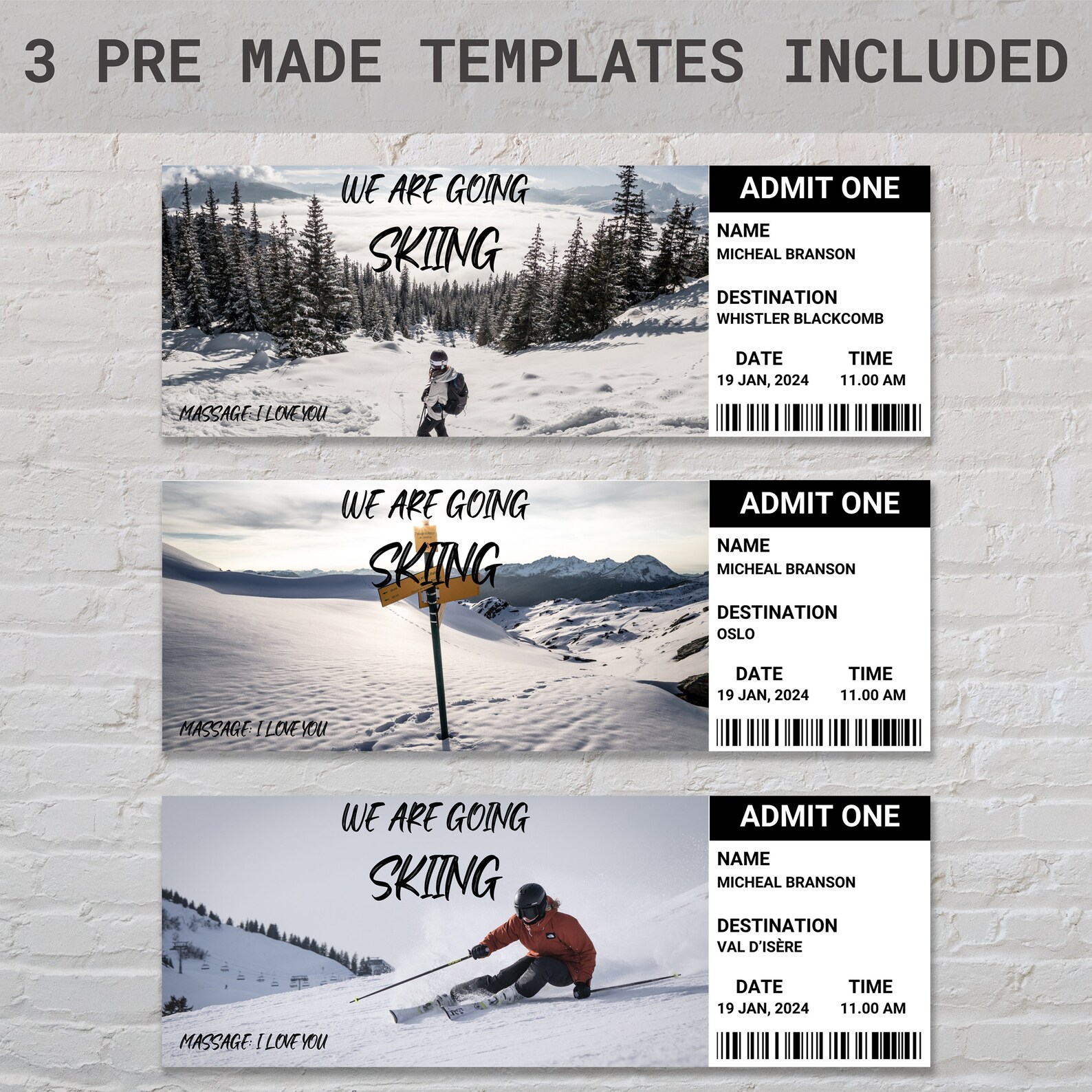 Editable Skiing Pass Ticket Template Skiing Pass Ticket Printable ...