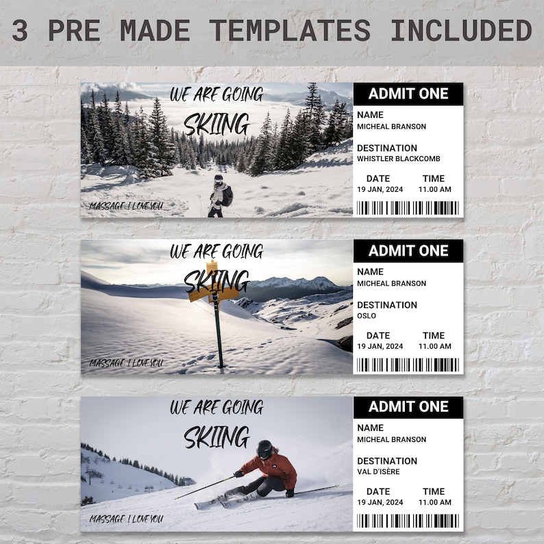 Editable Skiing Pass Ticket Template Skiing Pass Ticket Printable ...