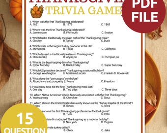 Turkey Trivia Game | Thanksgiving Party Game | Thanksgiving Trivia Quiz ...