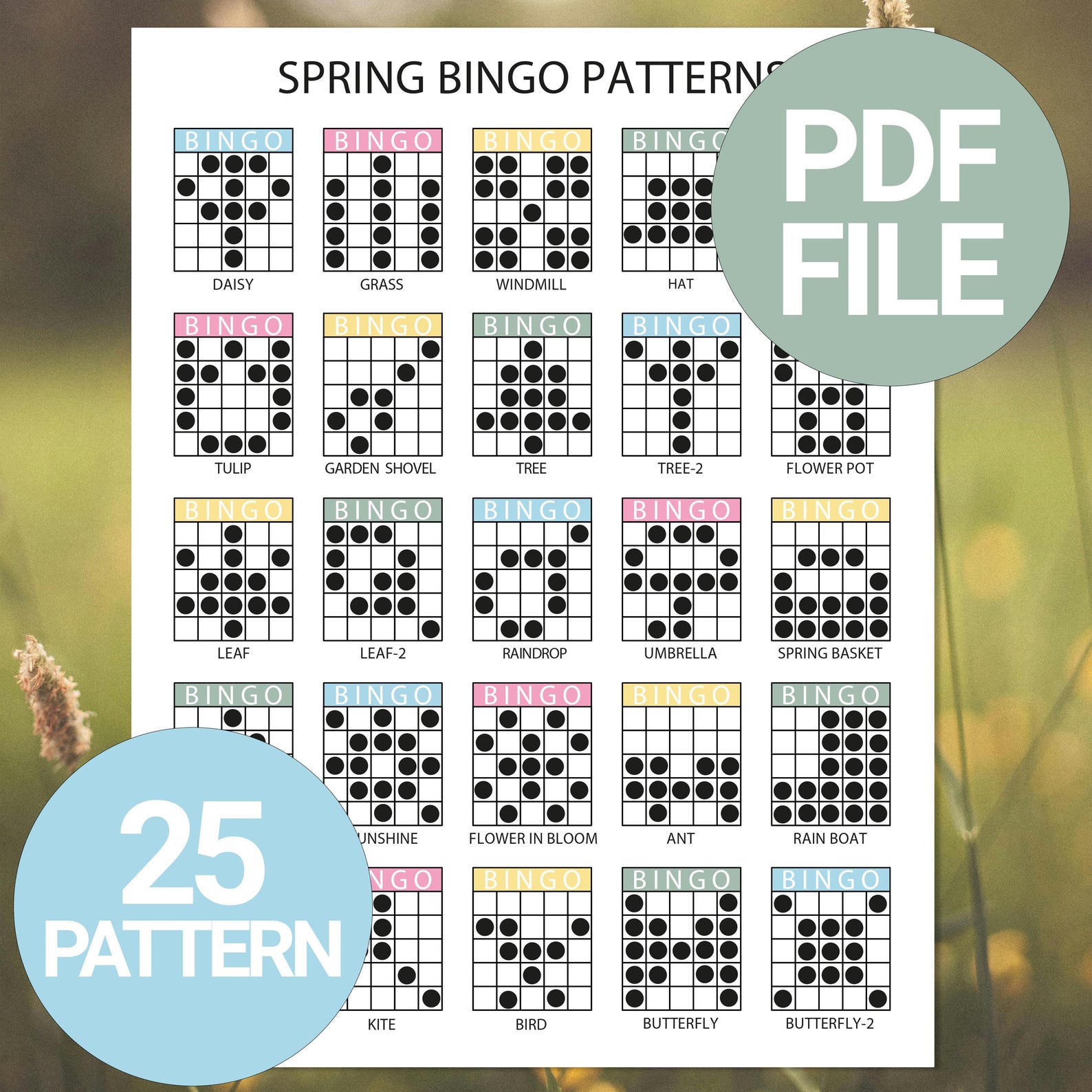 Spring Bingo Pattern | Spring Bingo Cards | Printable Spring Bingo ...