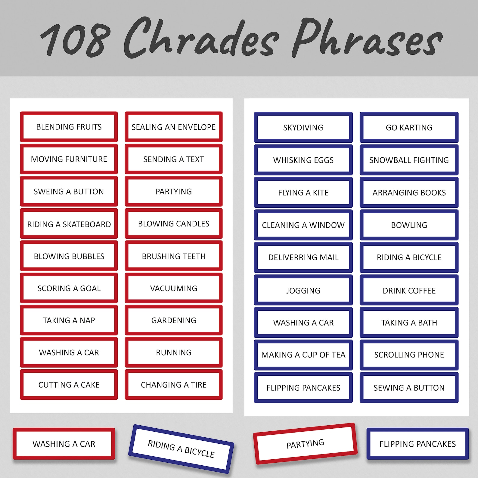 Printable Charades Game | Family Charades Game | Printable Charades for ...