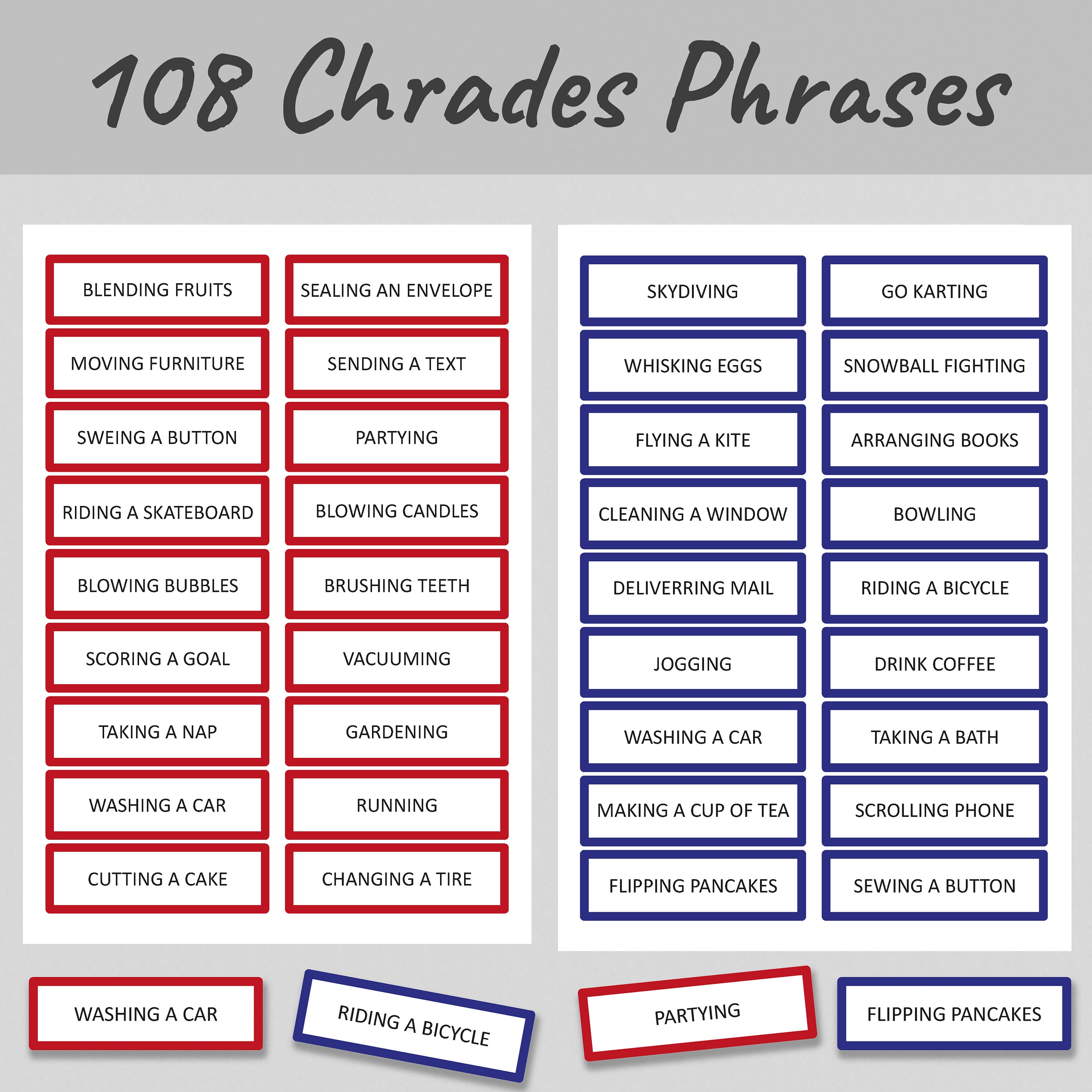 Printable Charades Game | Family Charades Game | Printable Charades for ...