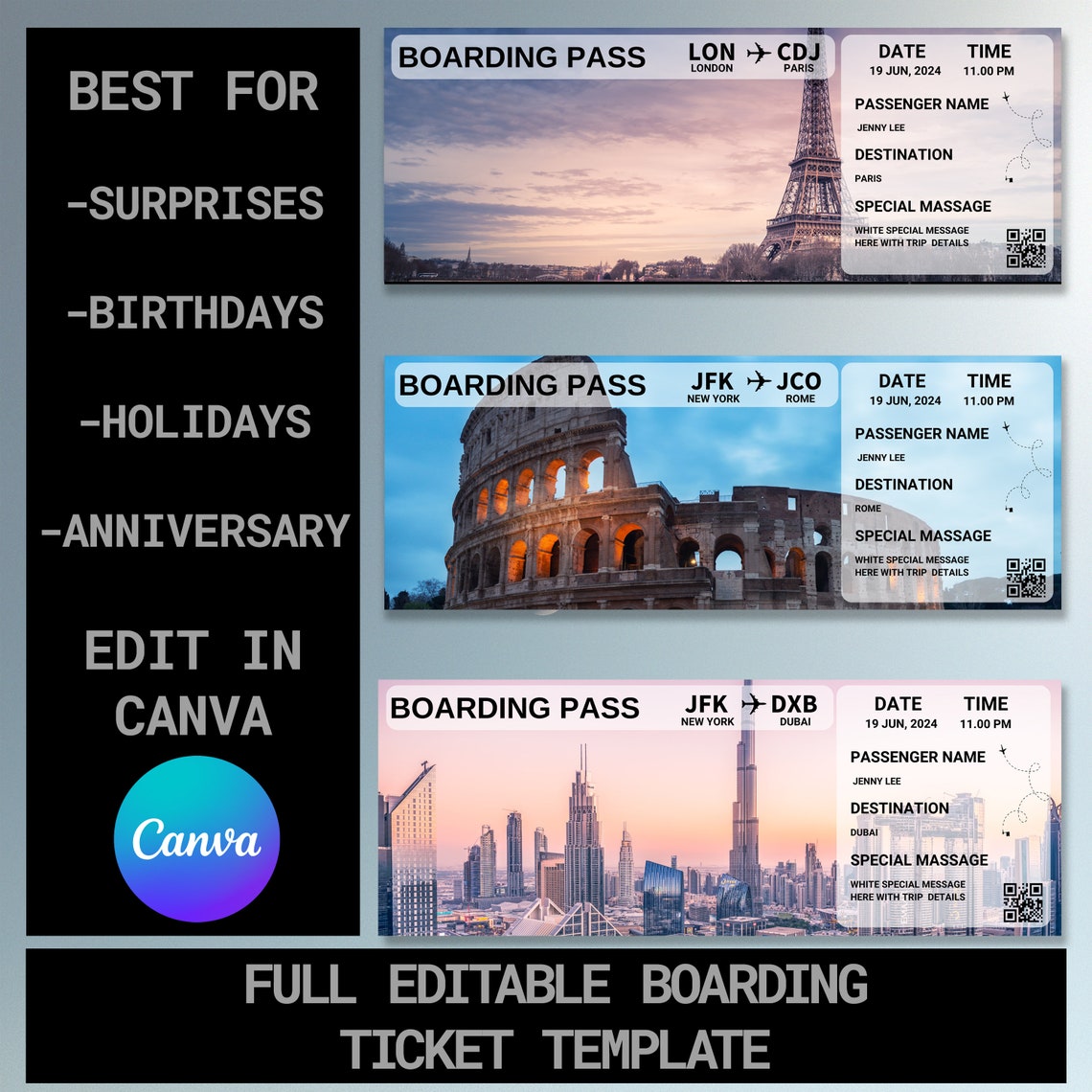 Editable Boarding Pass Template Printable Airline Ticket Boarding Pass ...
