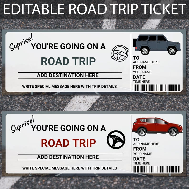 Editable Road Trip Ticket | Printable Road Trip Ticket | Road Trip ...