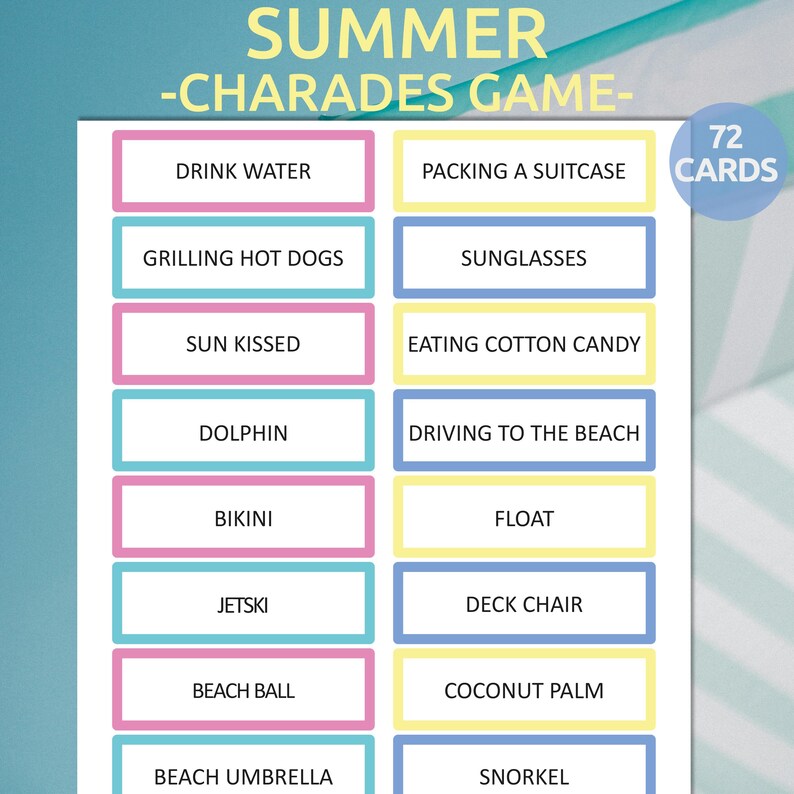 Summer Charades Game | Printable Summer Party Games | Family Summer ...