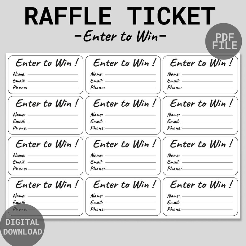 Printable Raffle Tickets | Enter to Win Tickets | Enter to Win ...