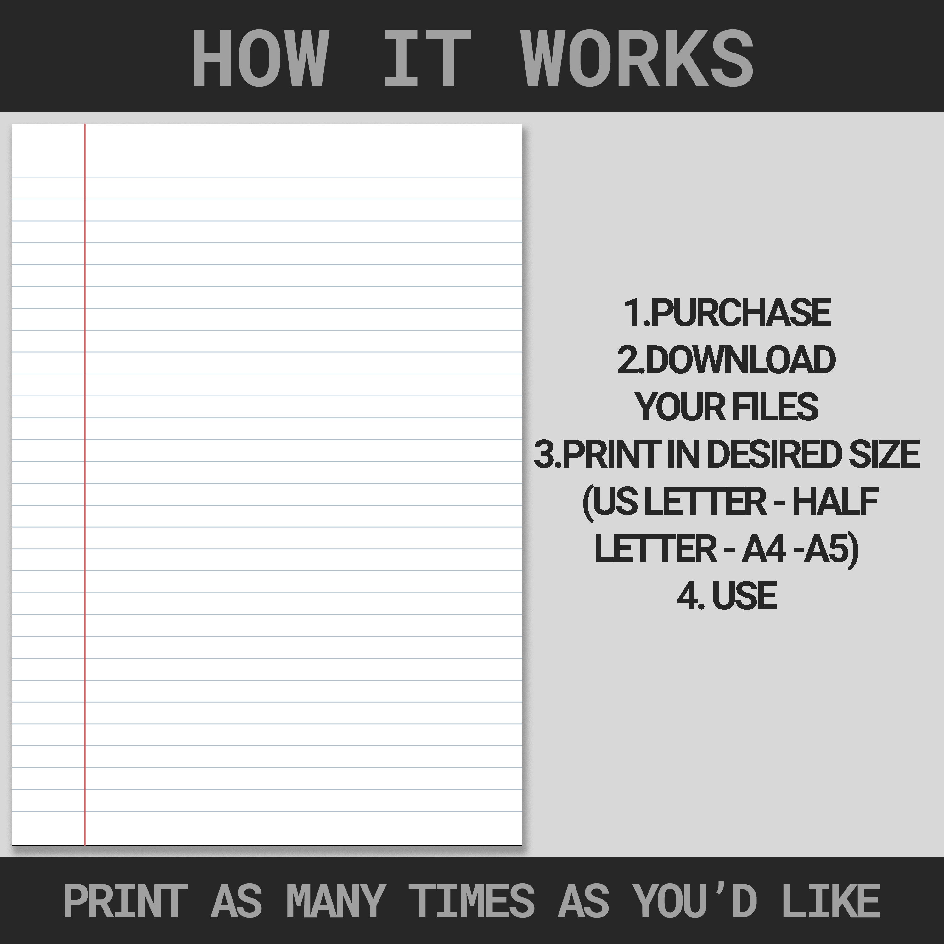 Printable Lined Paper | Ruled Notebook Paper | Lined Notebook | School ...