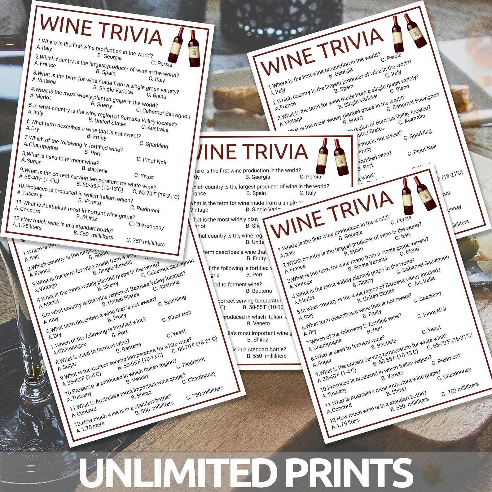 Wine Trivia Game | Printable Wine Trivia Quiz | Wine Party Trivia Game ...