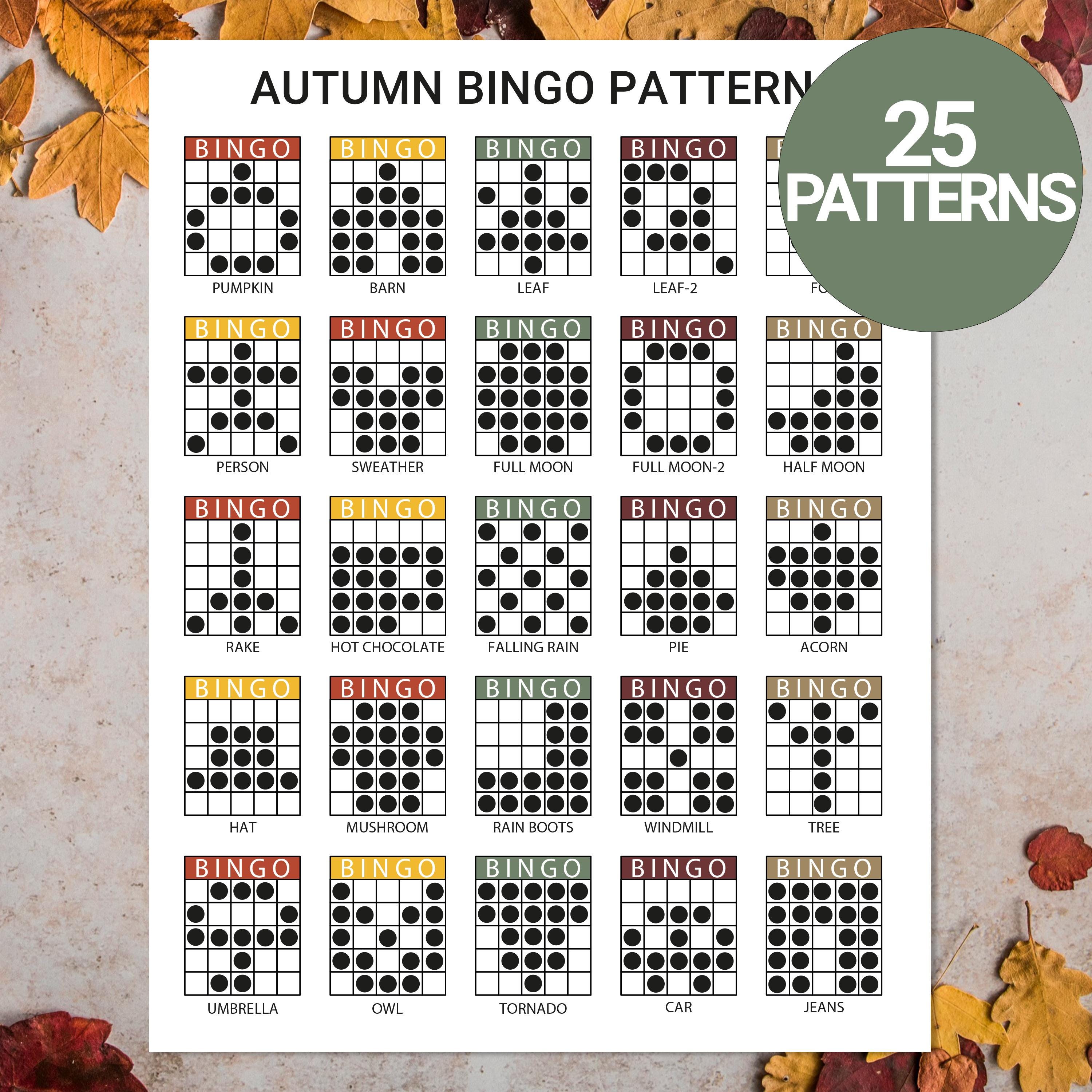 Autumn Bingo Pattern | Fall Bingo Card | Printable Autumn Bingo Party ...