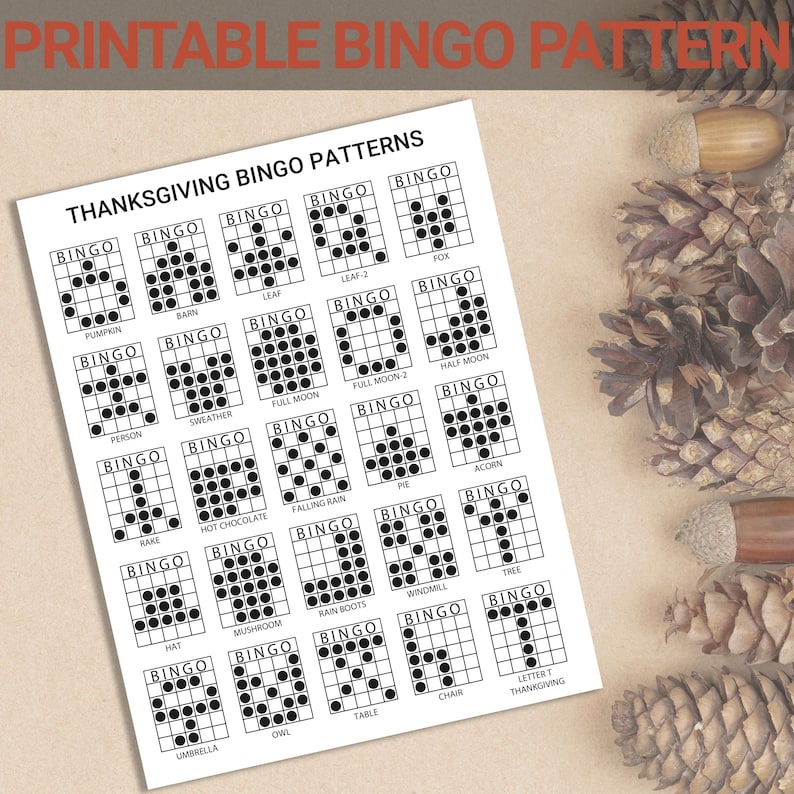 Thanksgiving Bingo Patterns | Printable Thanksgiving Bingo Party Game ...