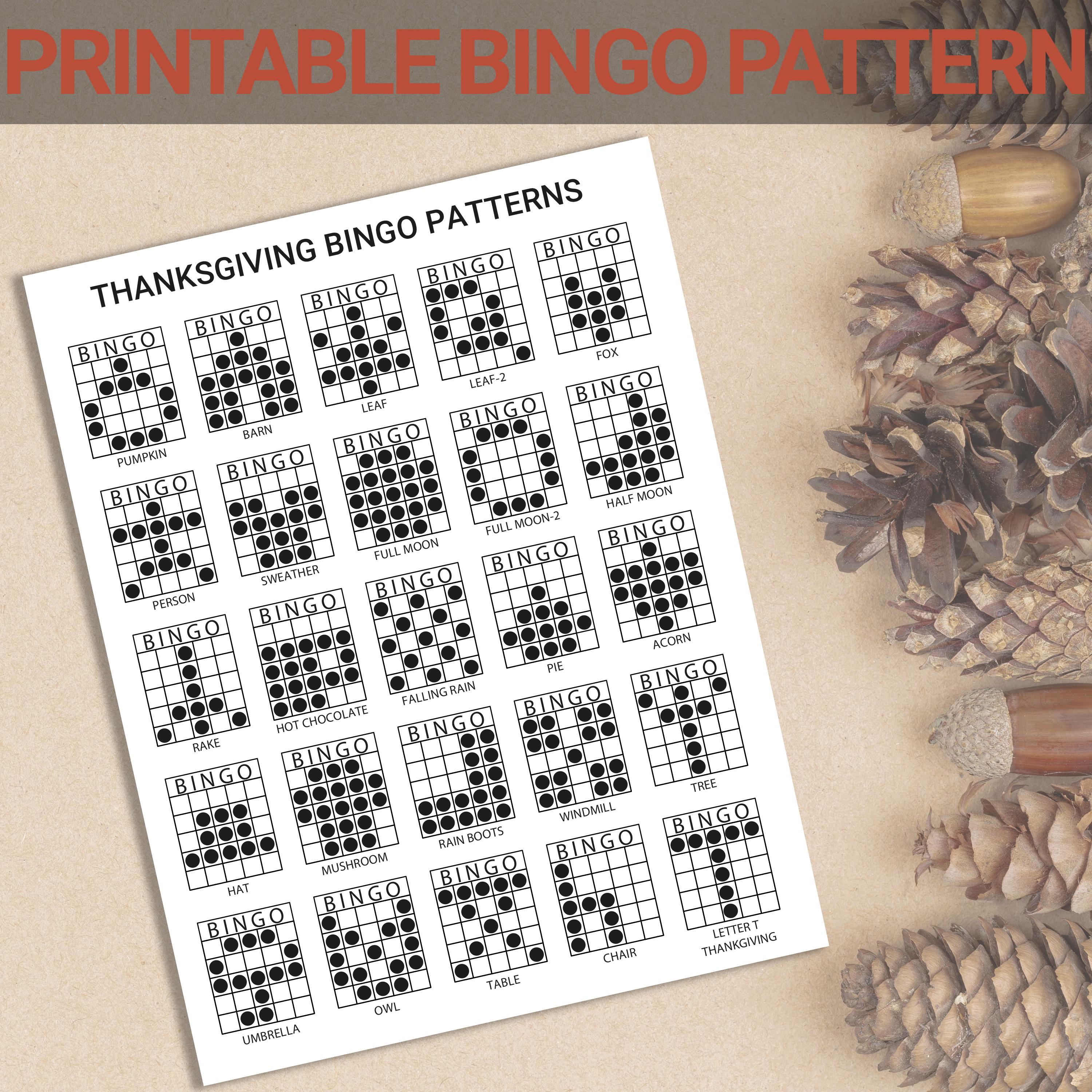 Thanksgiving Bingo Patterns | Printable Thanksgiving Bingo Party Game ...