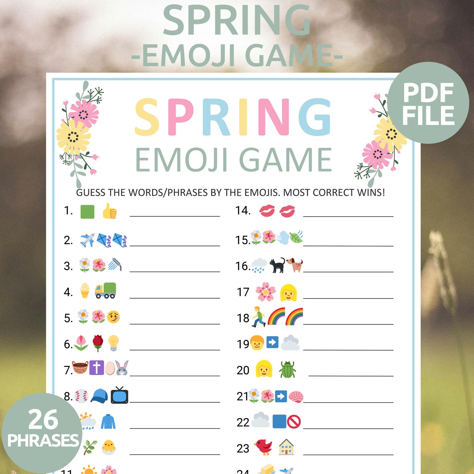 Spring Emoji Game | Spring Emoji Pictionary Game | Spring Activity ...