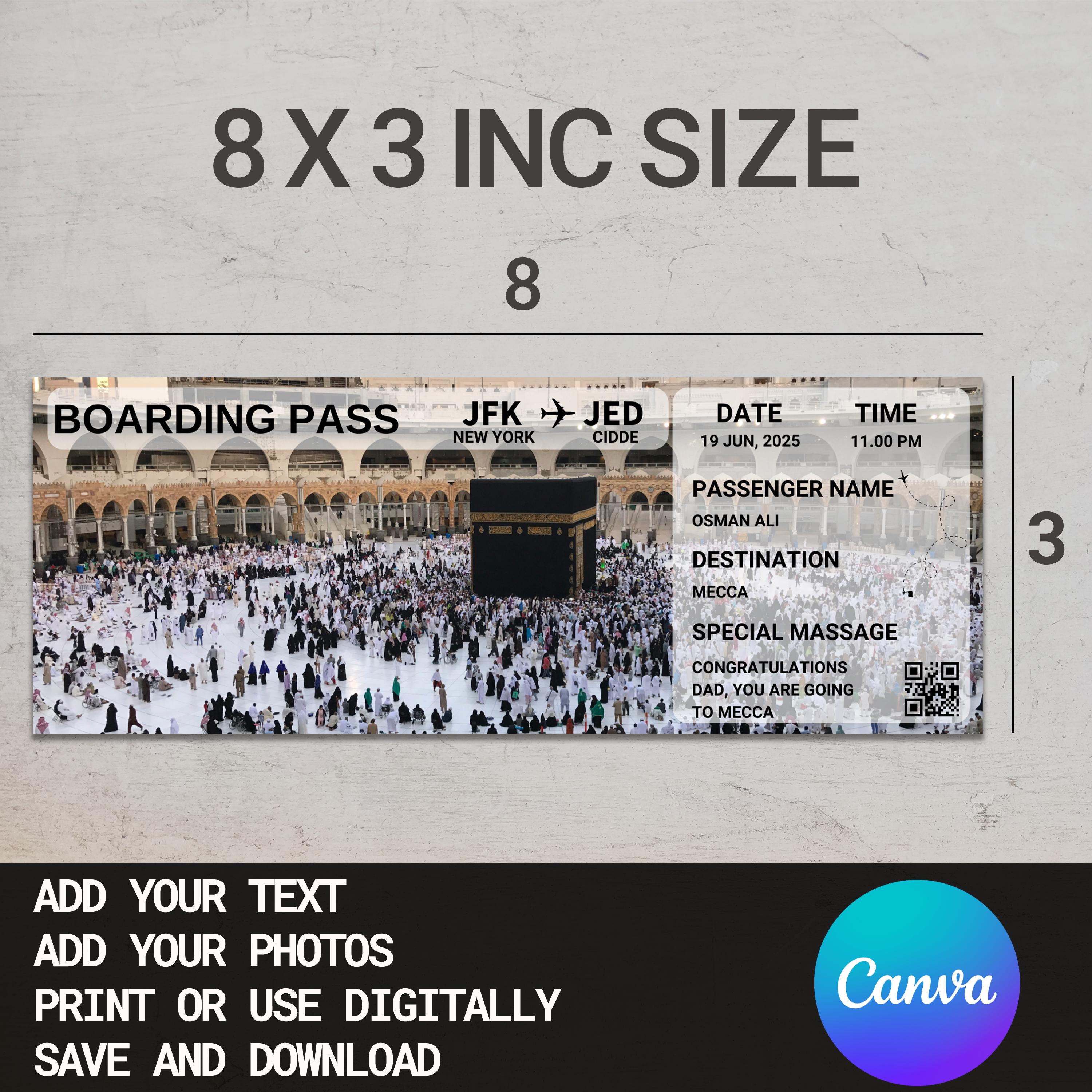 Hajj Boarding Pass | Editable Umrah Mubarak Boarding Pass | Editable ...